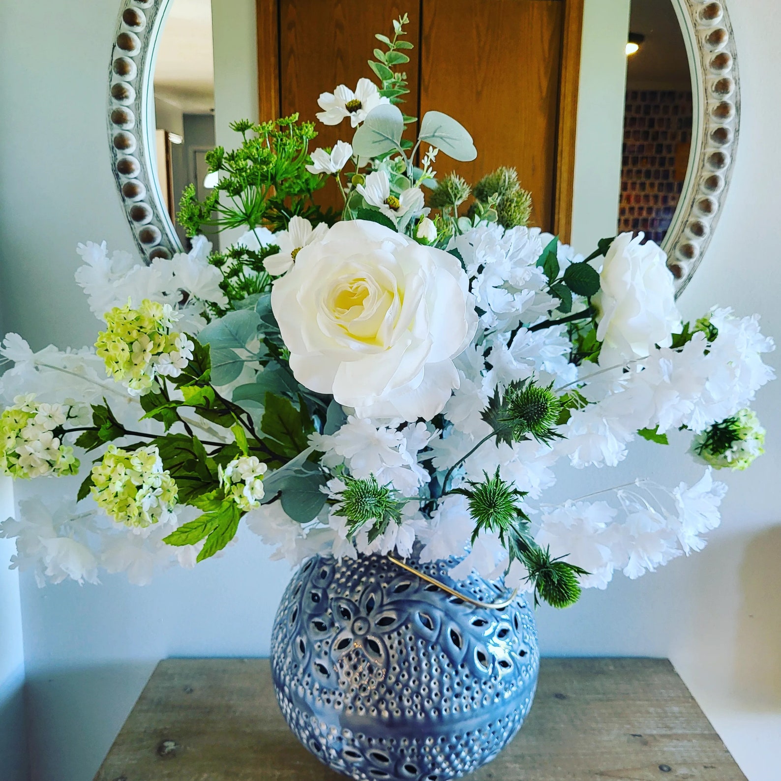 Modern Boho XL Neutral Floral Arrangement in Lantern - Etsy