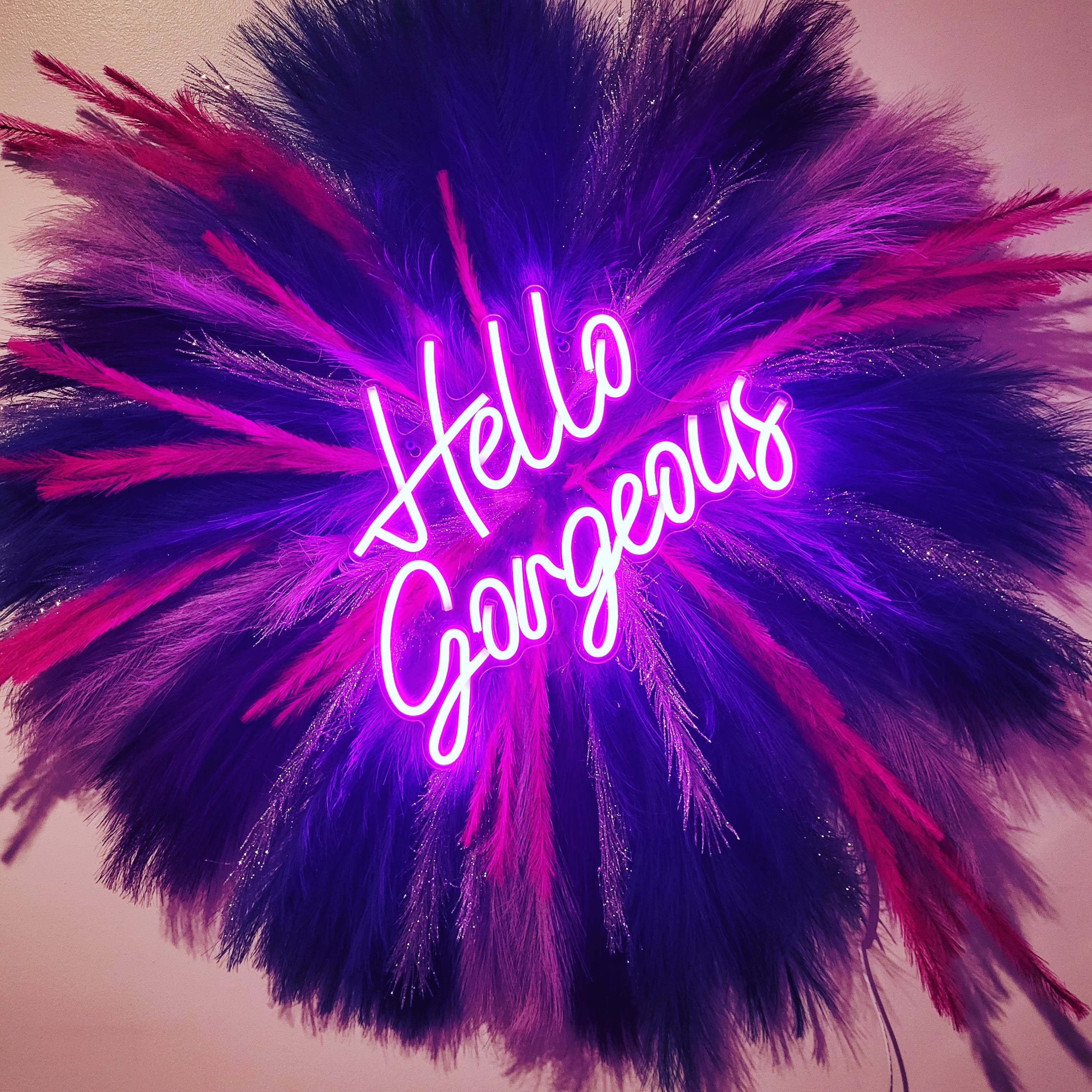 Hello Gorgeous Pink Neon Pampas Sign - Etsy