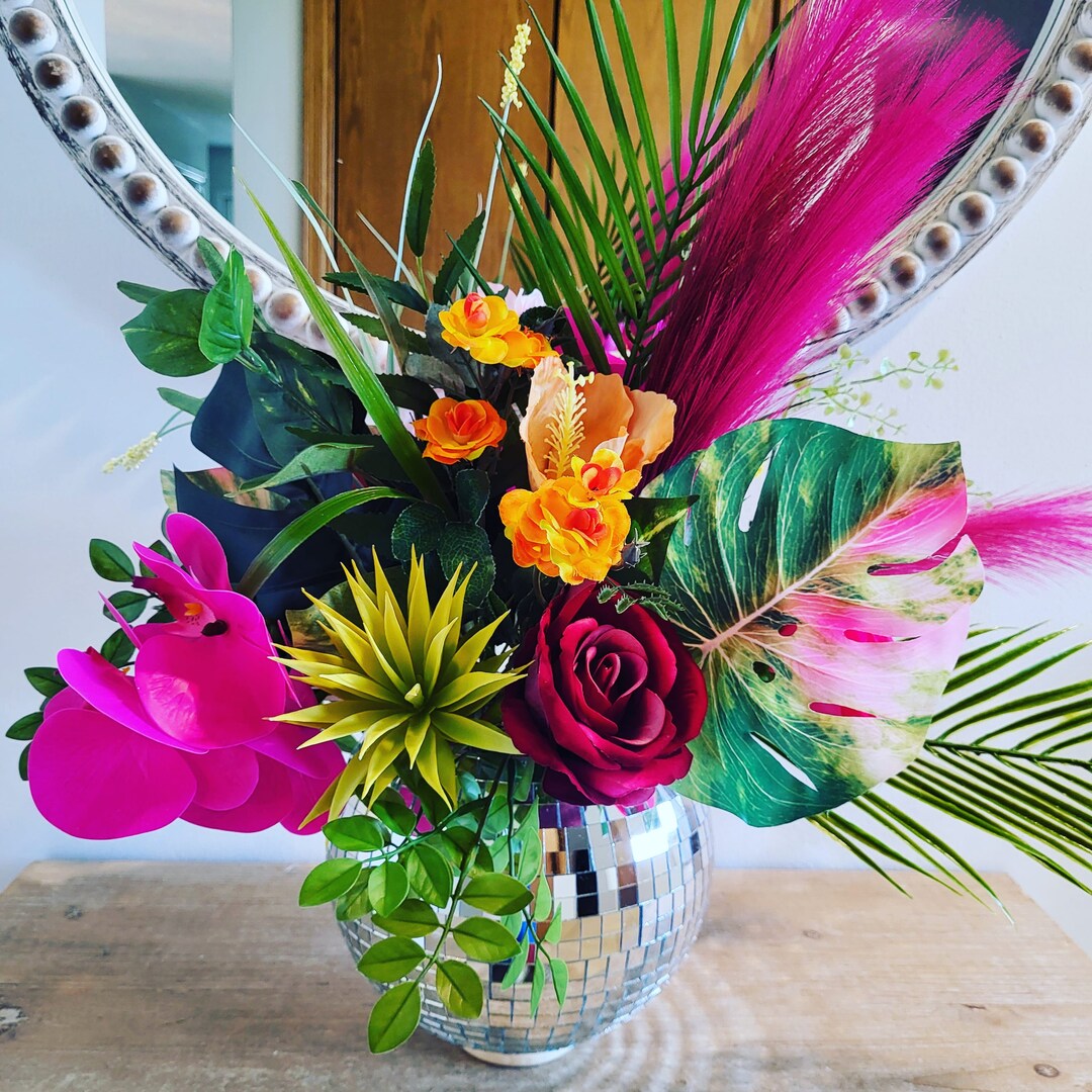 Modern Tropical Disco Ball Boho Floral Arrangement - Etsy