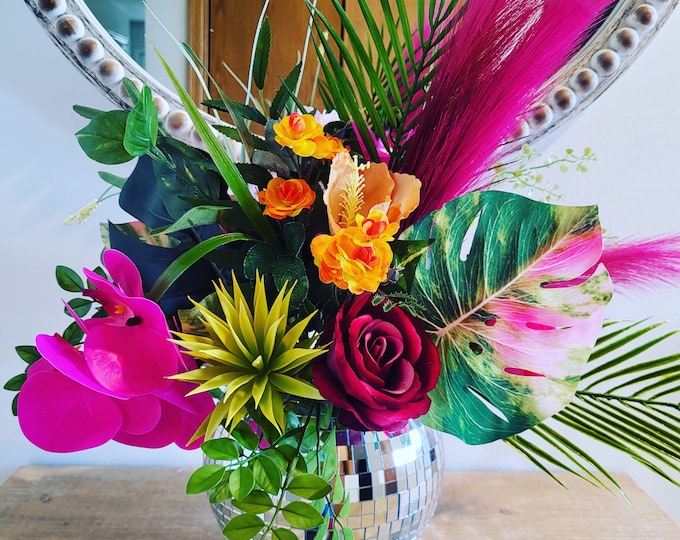 Modern Tropical Disco Ball Boho Floral Arrangement - Etsy