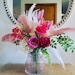Modern Boho Pink Feather Floral Arrangement - Etsy