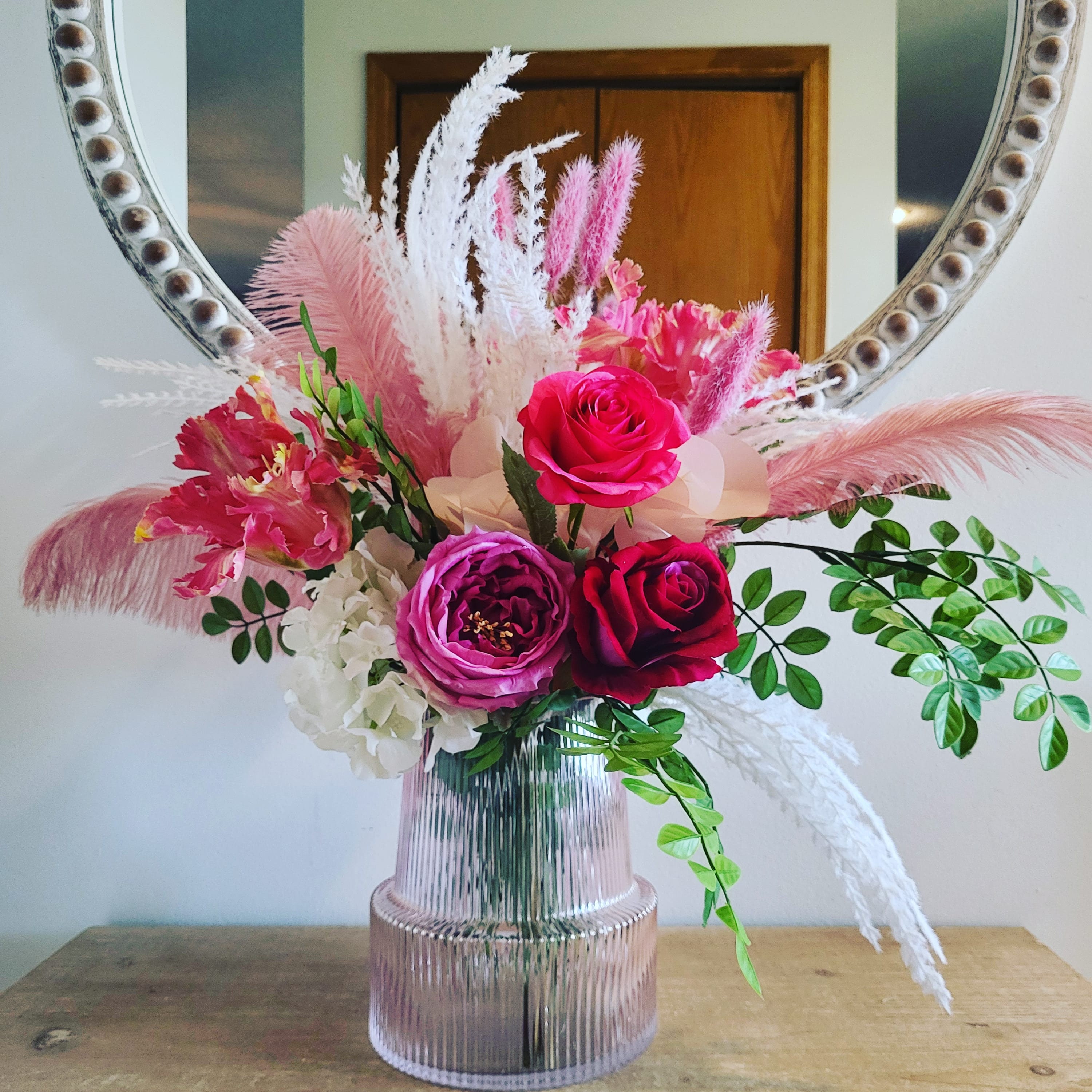 Modern Boho Pink Feather Floral Arrangement - Etsy