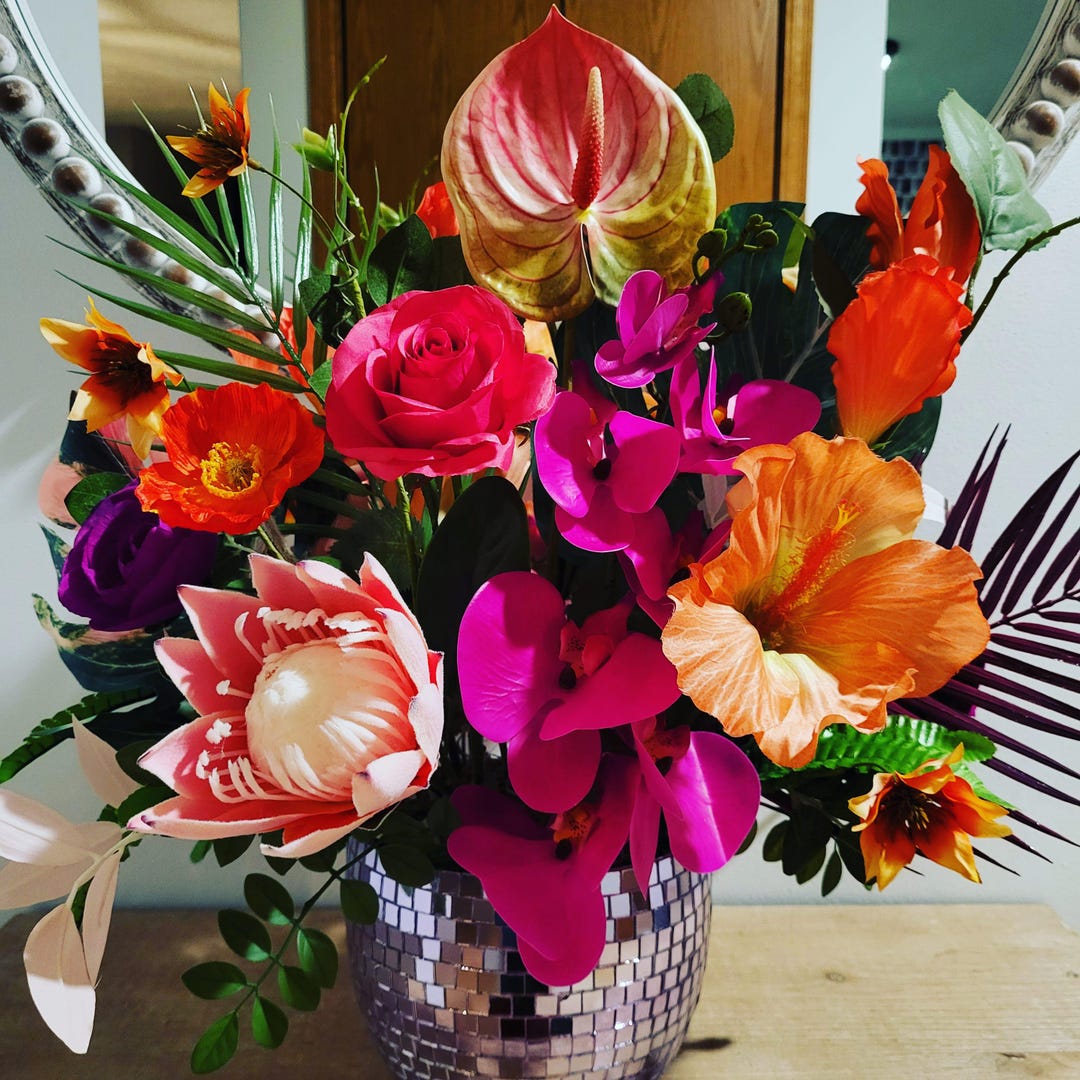 Modern Tropical Pink Disco Ball Boho Floral Arrangement - Etsy