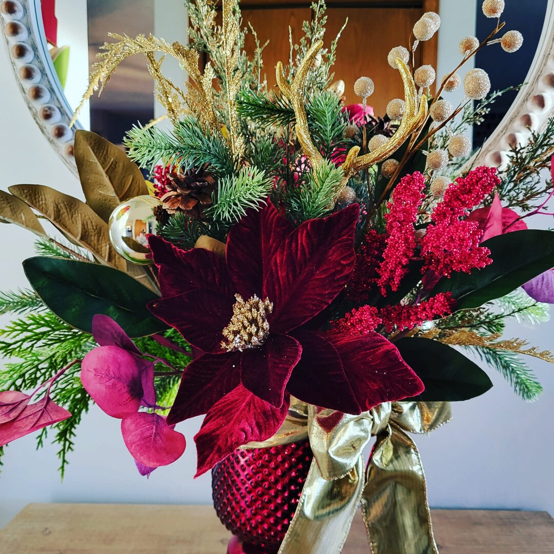 Silk Modern Red and Gold Holiday Arrangement - Etsy