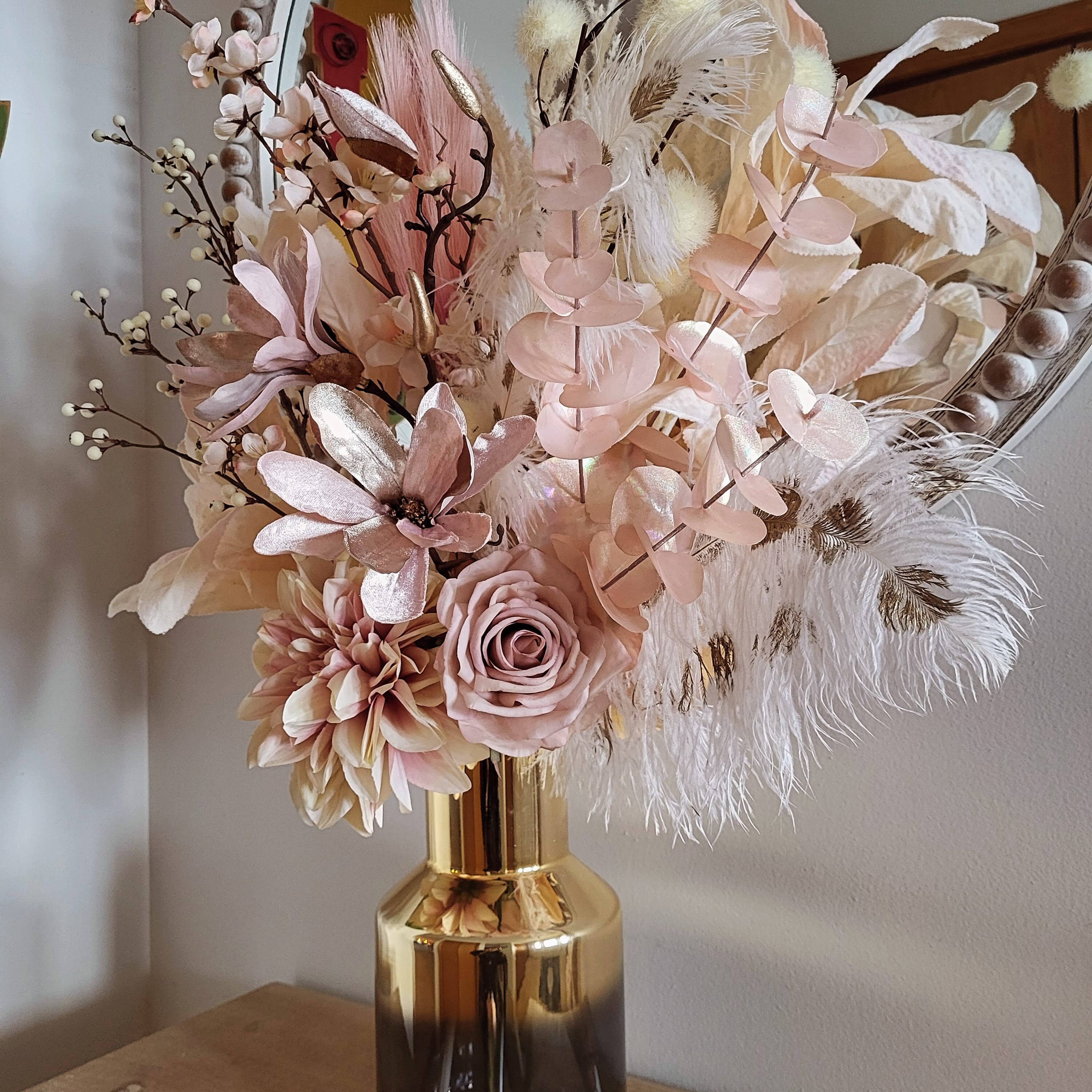Silk Modern One-sided Tall Glam Boho Floral Arrangement With Accent ...