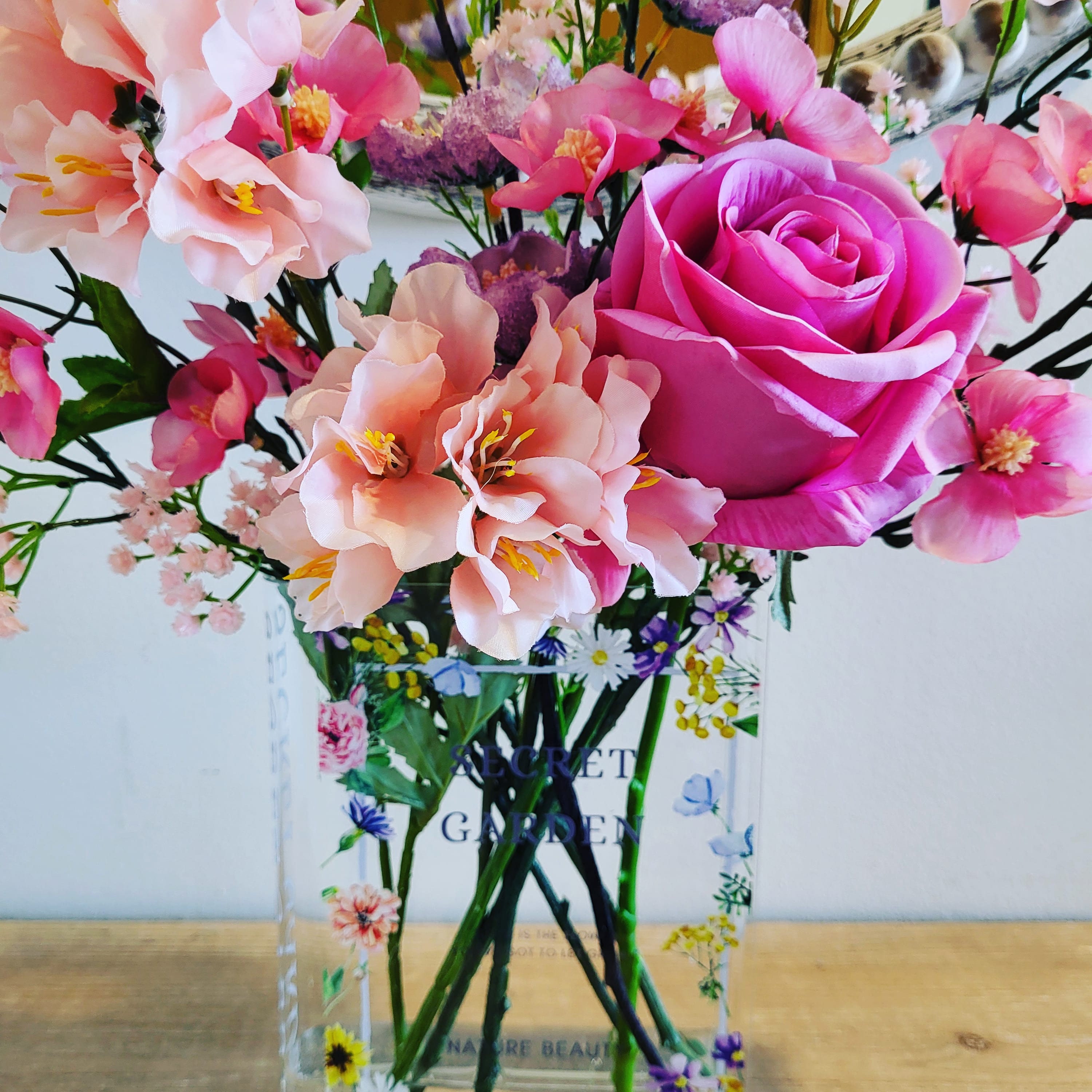 Modern Pink & Peach Boho Floral Arrangement in Book Vase - Etsy