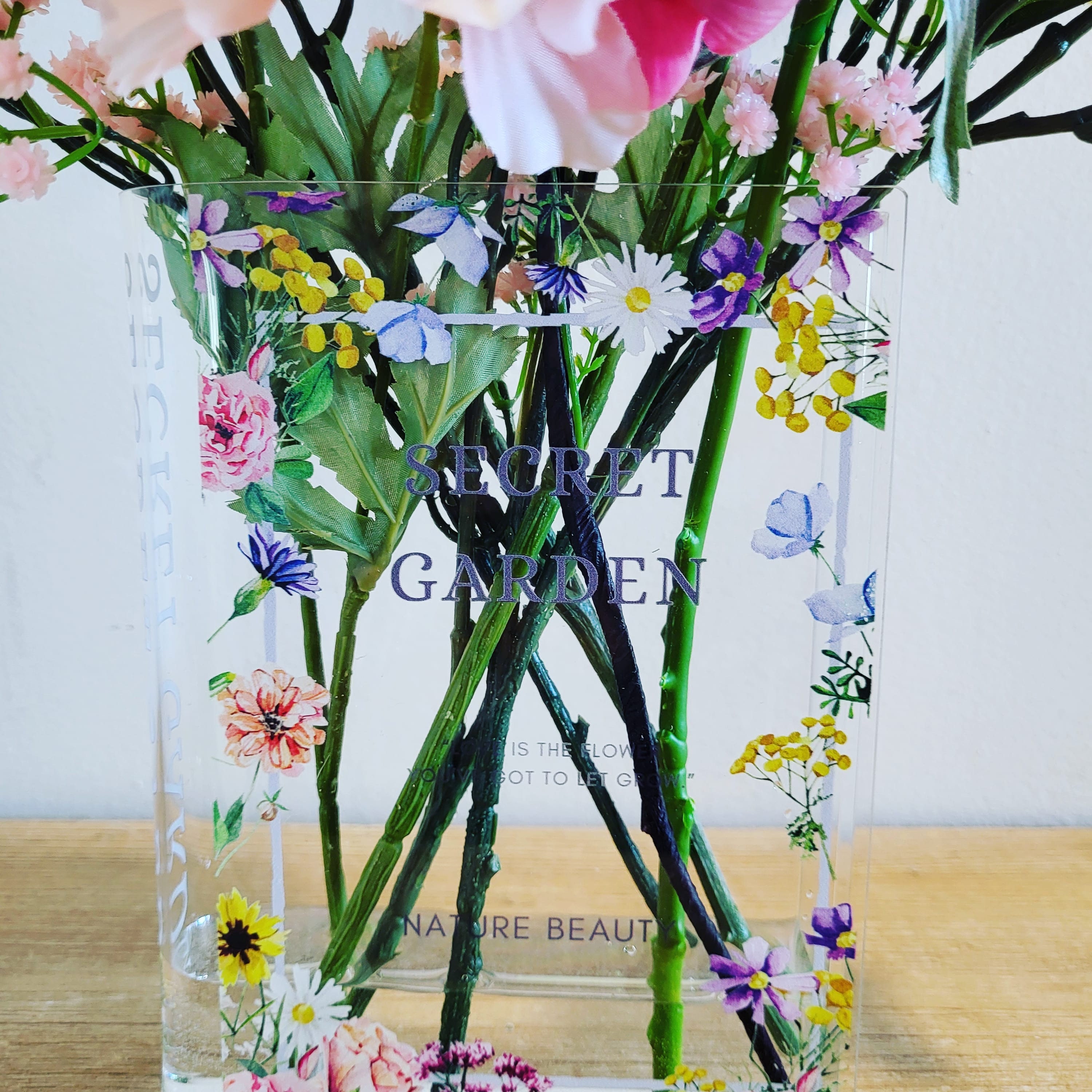 Modern Pink & Peach Boho Floral Arrangement in Book Vase - Etsy