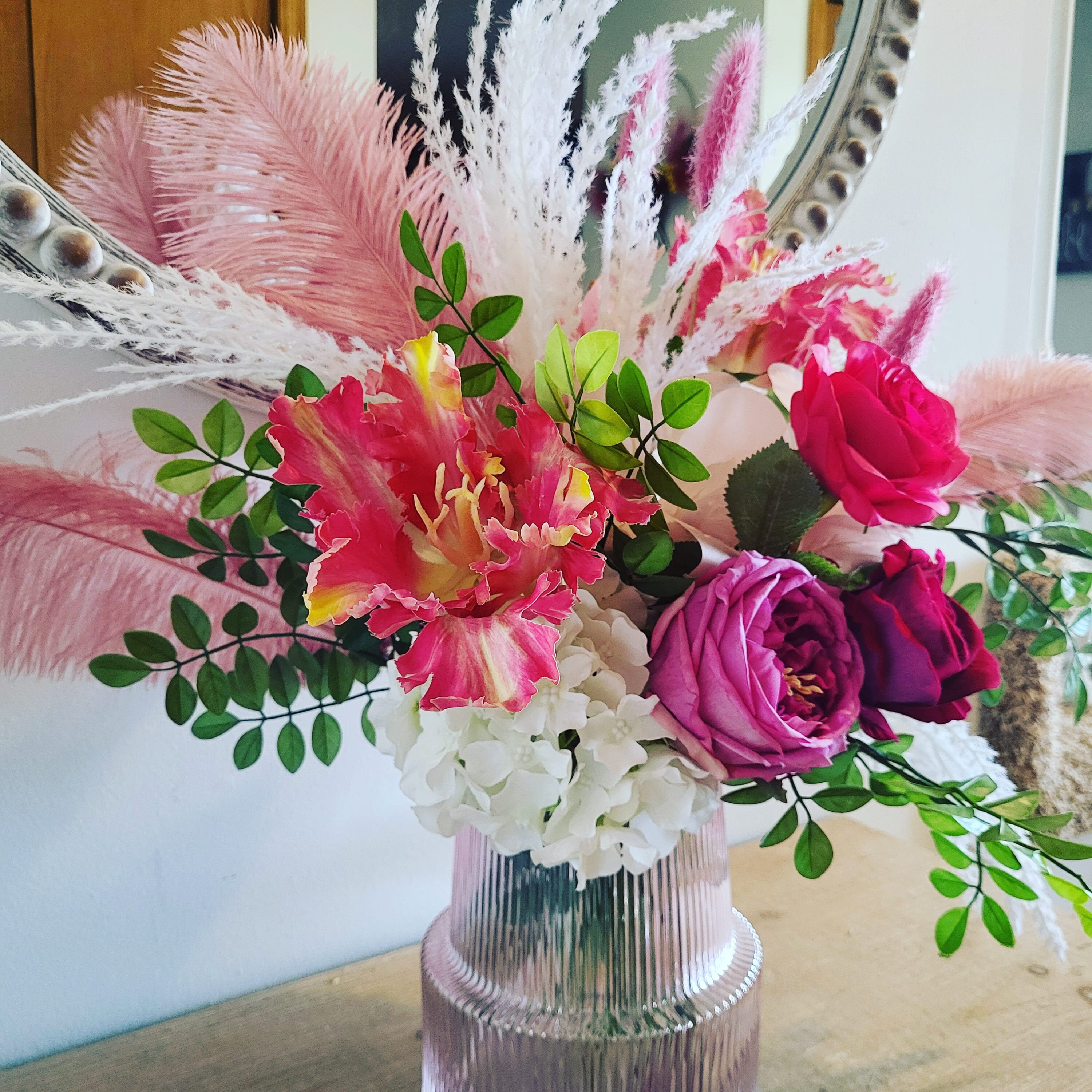 Modern Boho Pink Feather Floral Arrangement - Etsy