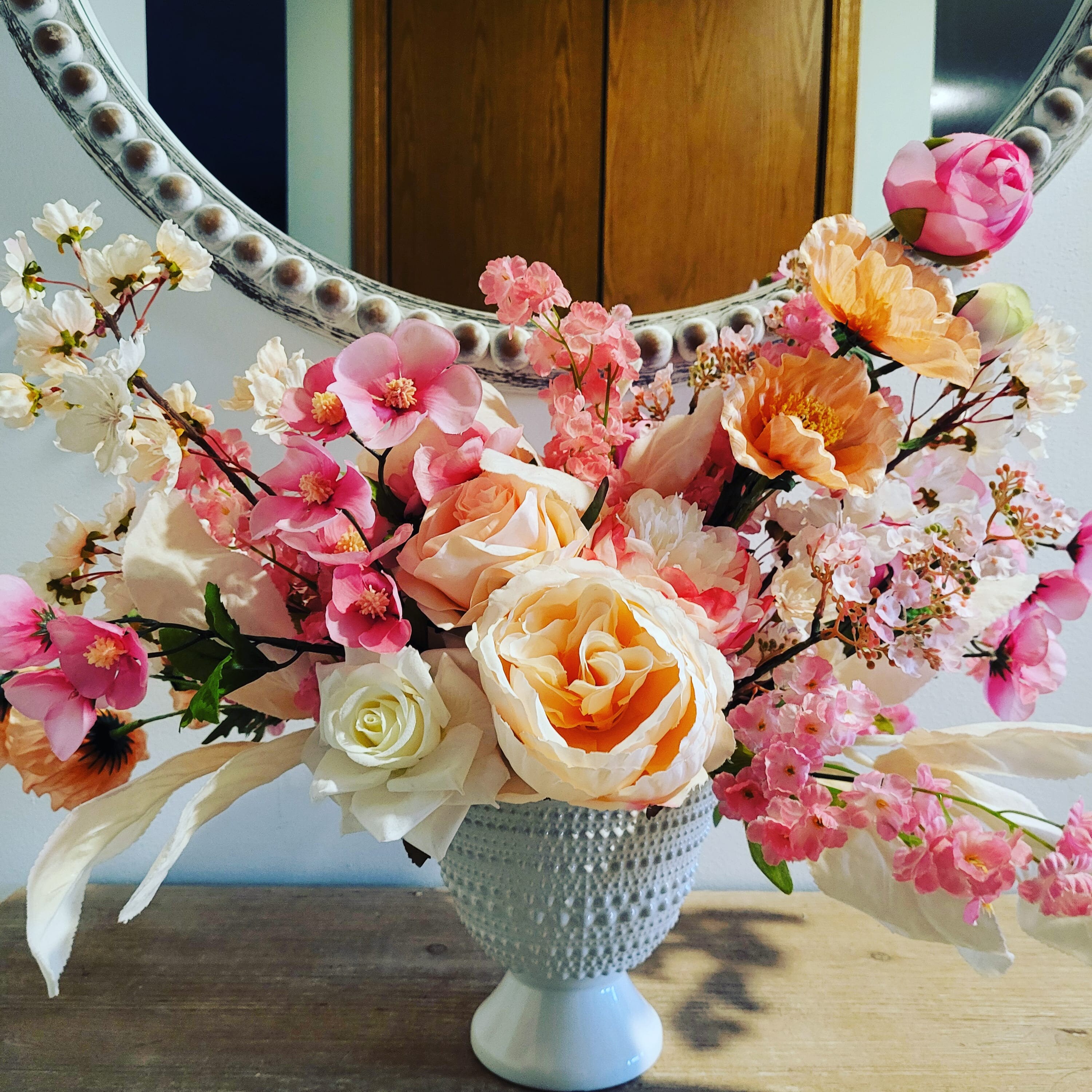 Modern Boho Pink & Peach Floral Arrangement - Etsy