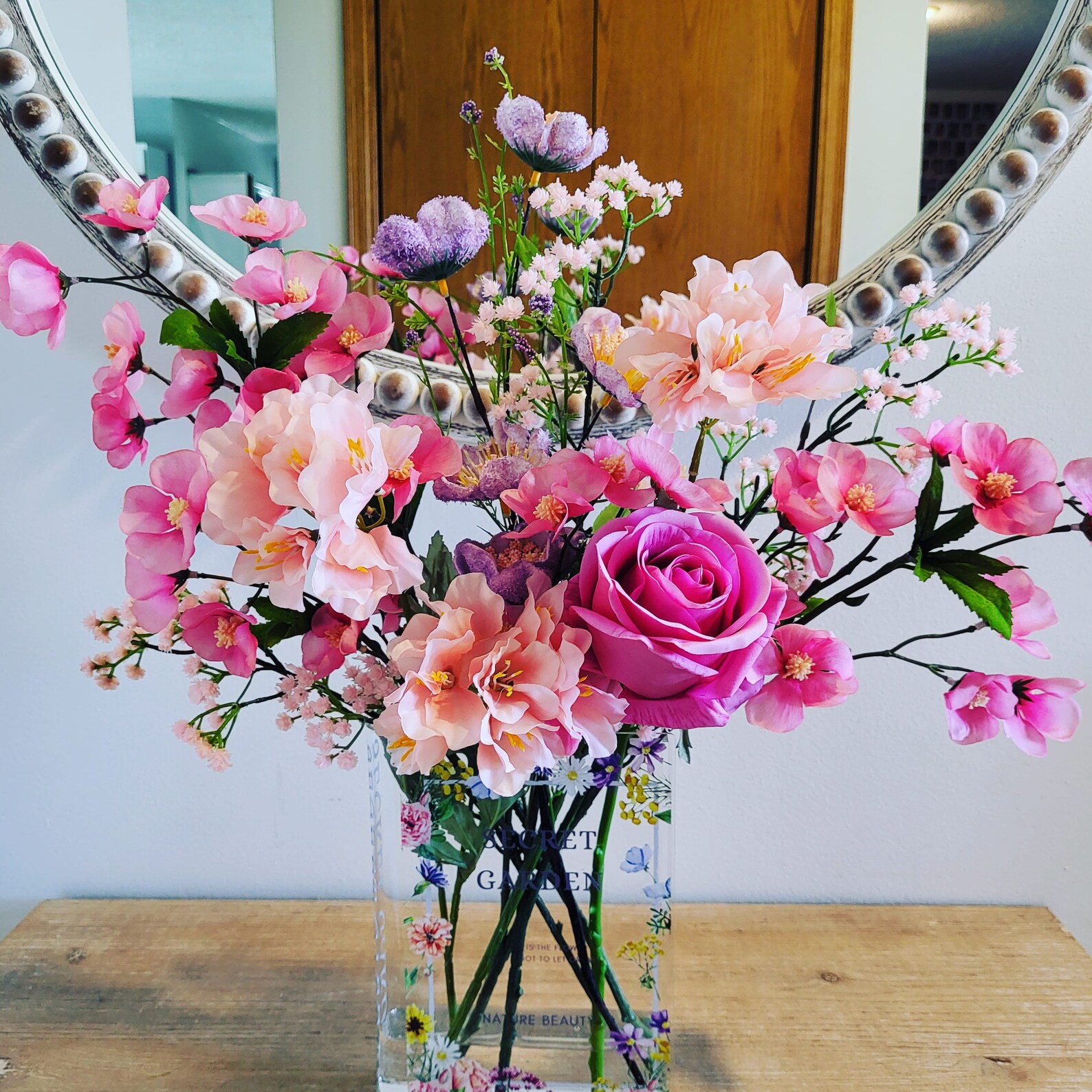 Modern Pink & Peach Boho Floral Arrangement in Book Vase - Etsy