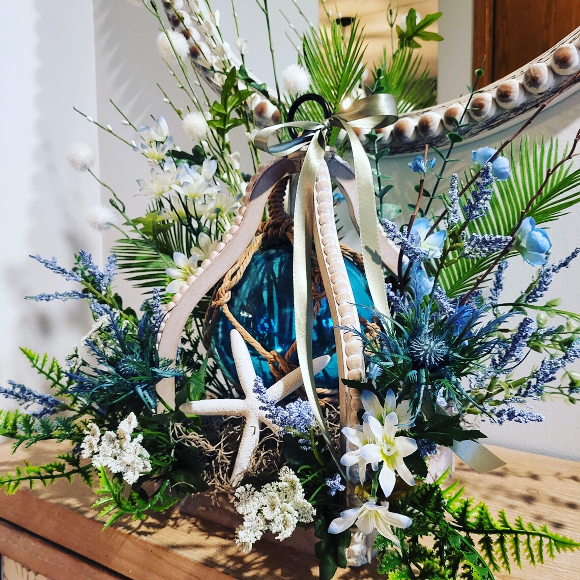 Modern Coastal Floral Arrangement in White Lantern - Etsy