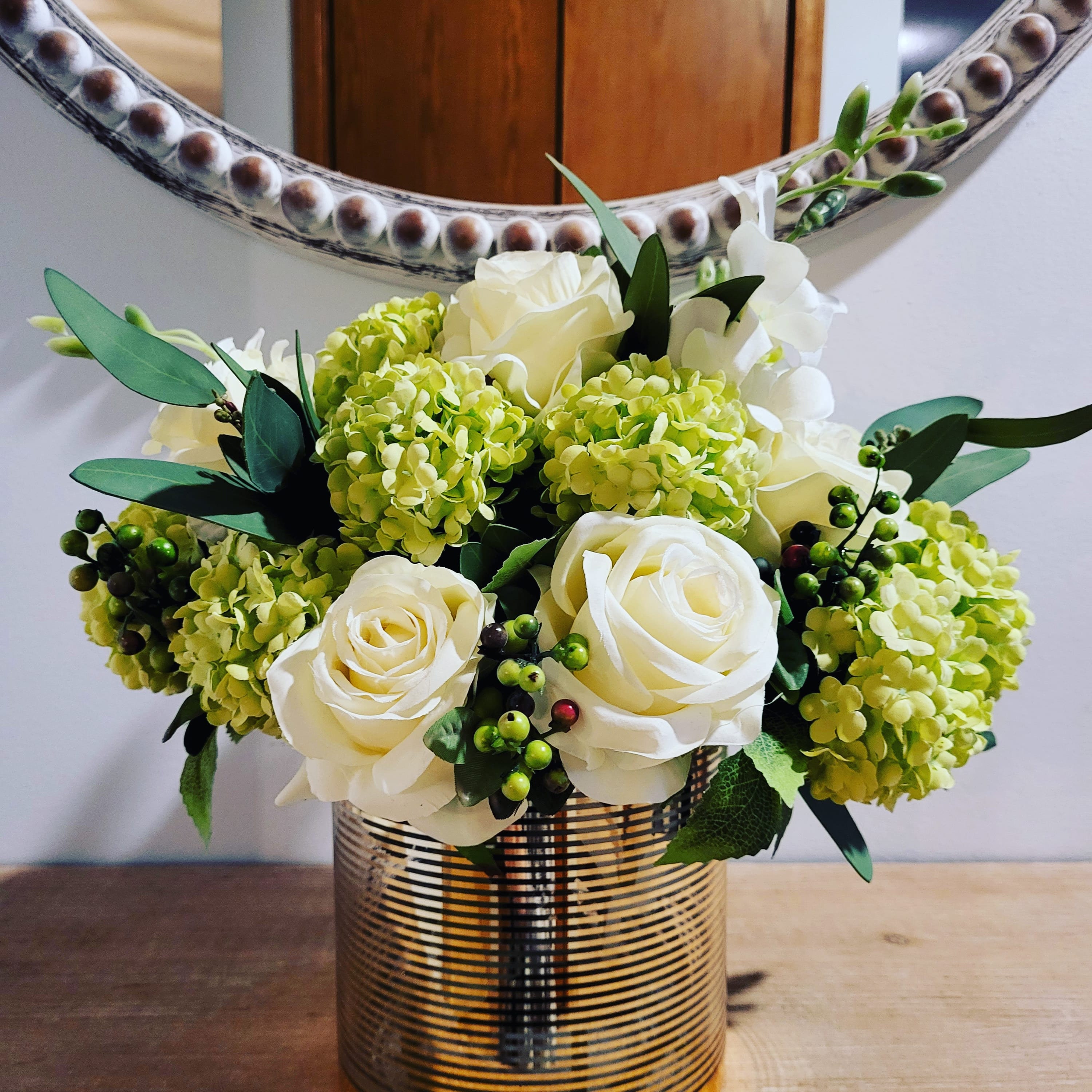 Silk Modern White, Green, and Gold Floral Arrangement Modern Elegant ...