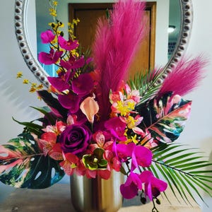 Modern Tropical Floral Arrangement in Gold Vase - Etsy