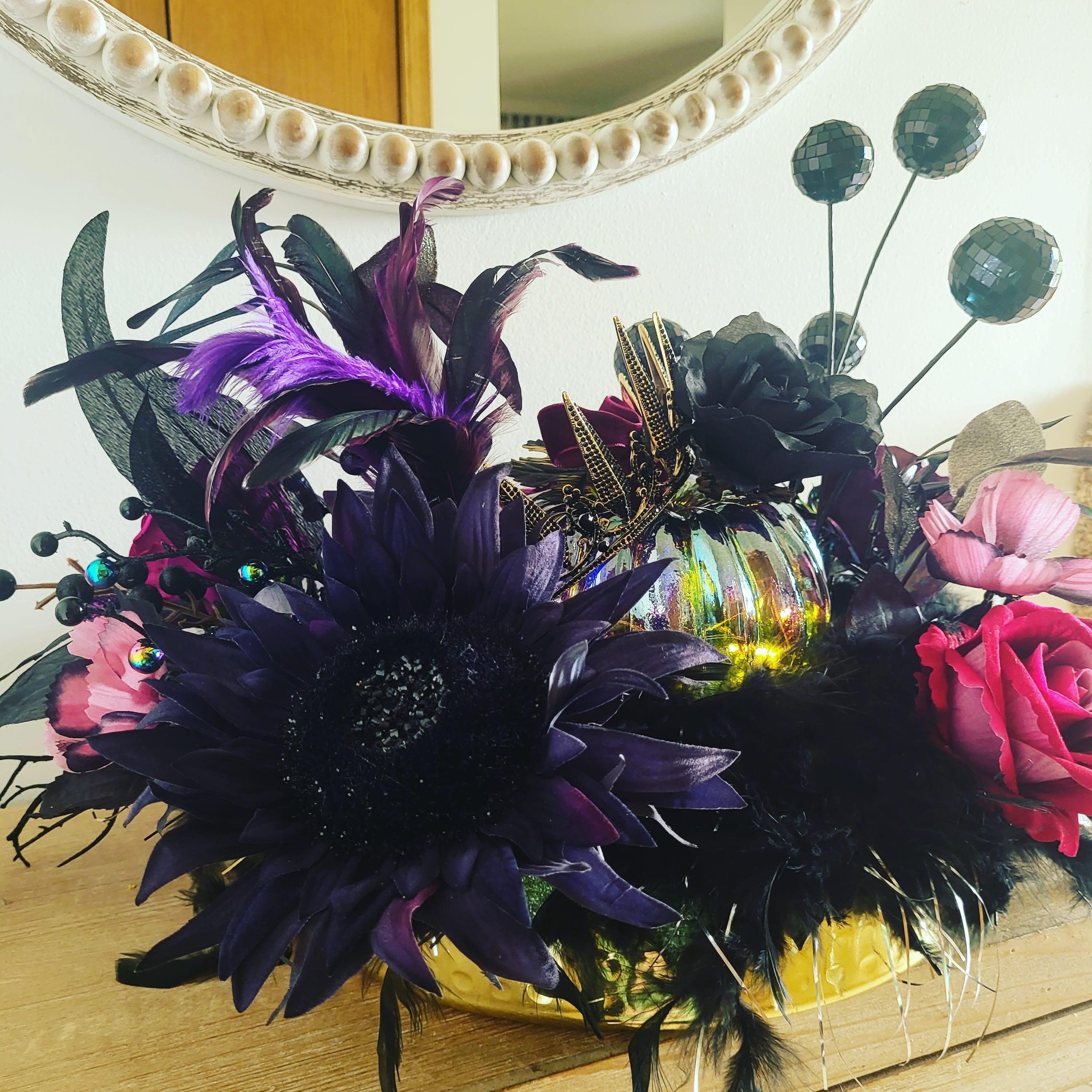 Modern Halloween Centerpiece With Lighted Pumpkin & Crown Dark Raven ...