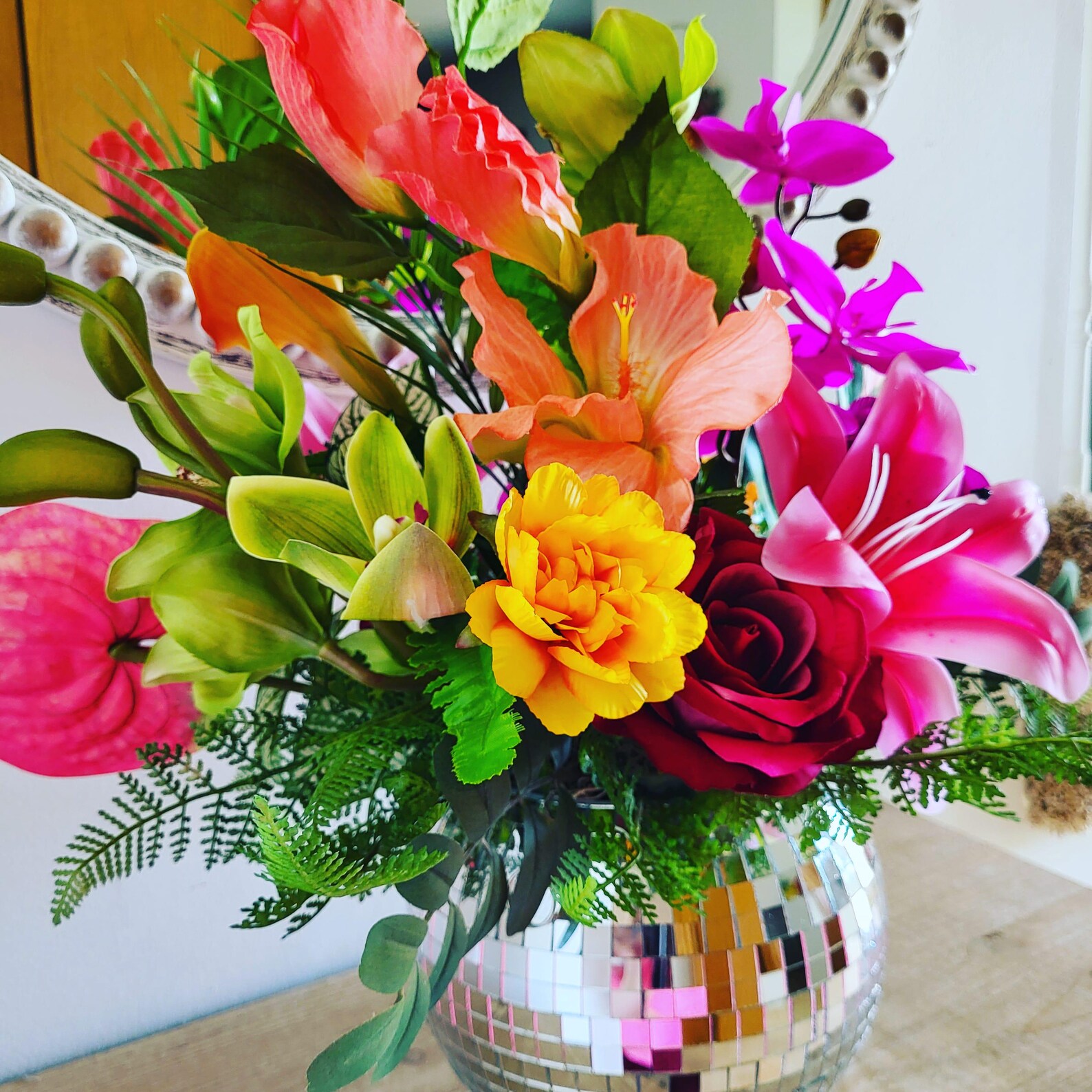 Modern Tropical Disco Ball Boho Floral Arrangement - Etsy