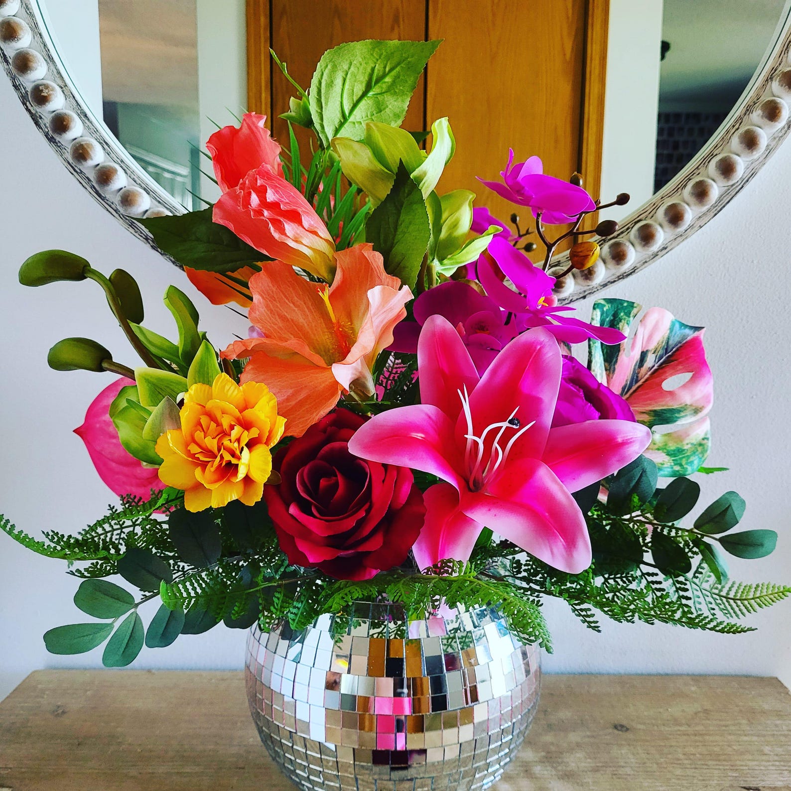 Modern Tropical Disco Ball Boho Floral Arrangement - Etsy