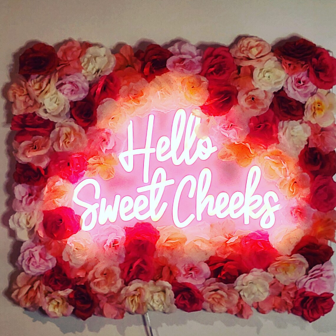 Hello Sweet Cheeks Pink Neon Sign With Flowers - Etsy