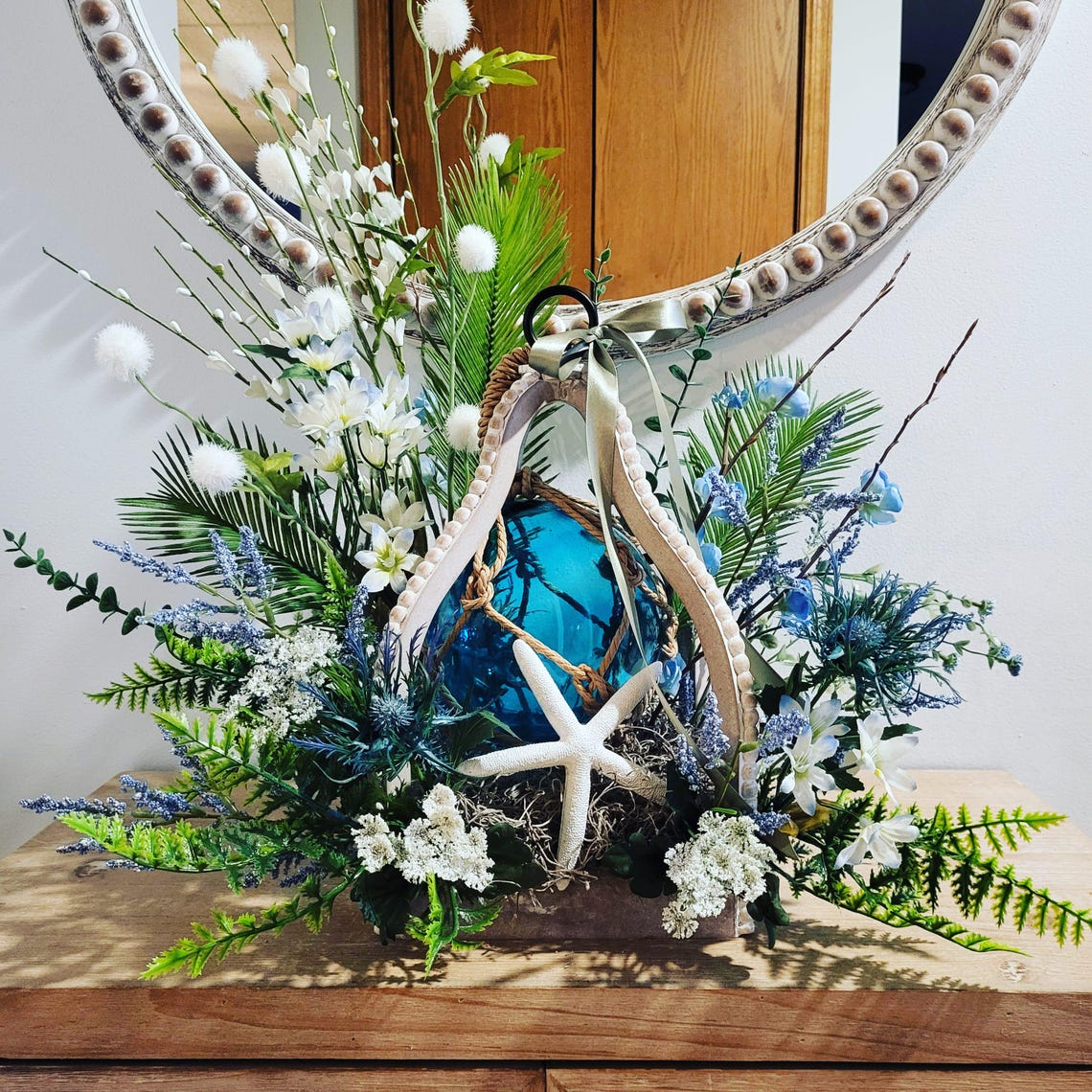Modern Coastal Floral Arrangement in White Lantern - Etsy