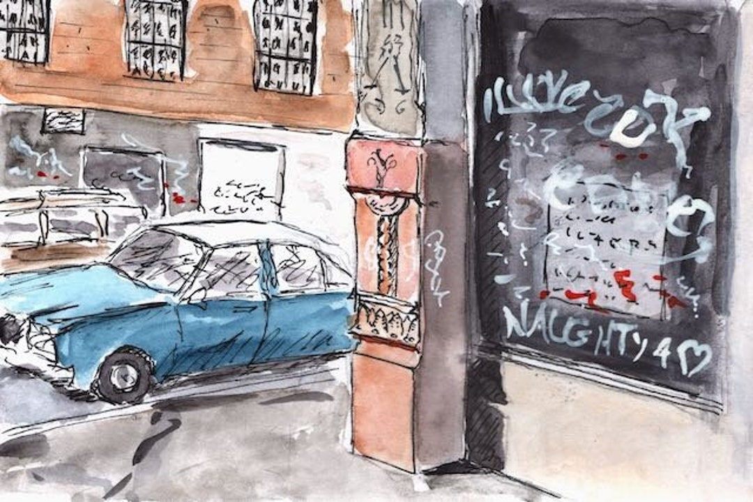 Blue Car, Storefront Graffiti With Column, NYC - Etsy