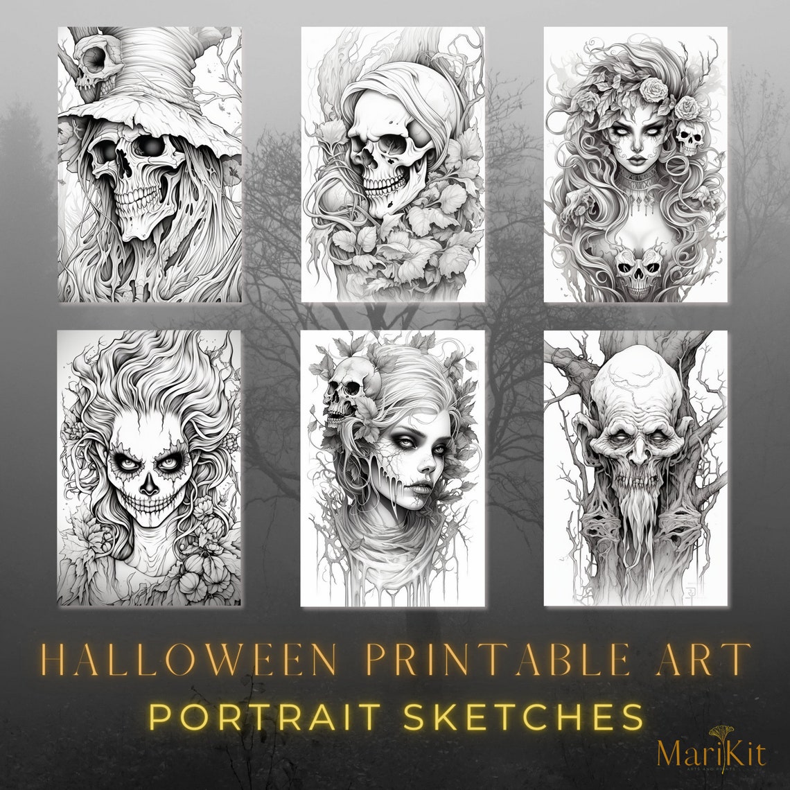 Printable Work Art Halloween Line Work Art Wall Decor - Etsy
