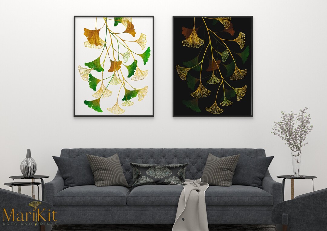 Ginkgo Leaf Art Print, Set of 2, Ginkgo Leaf Print, Digital Download ...