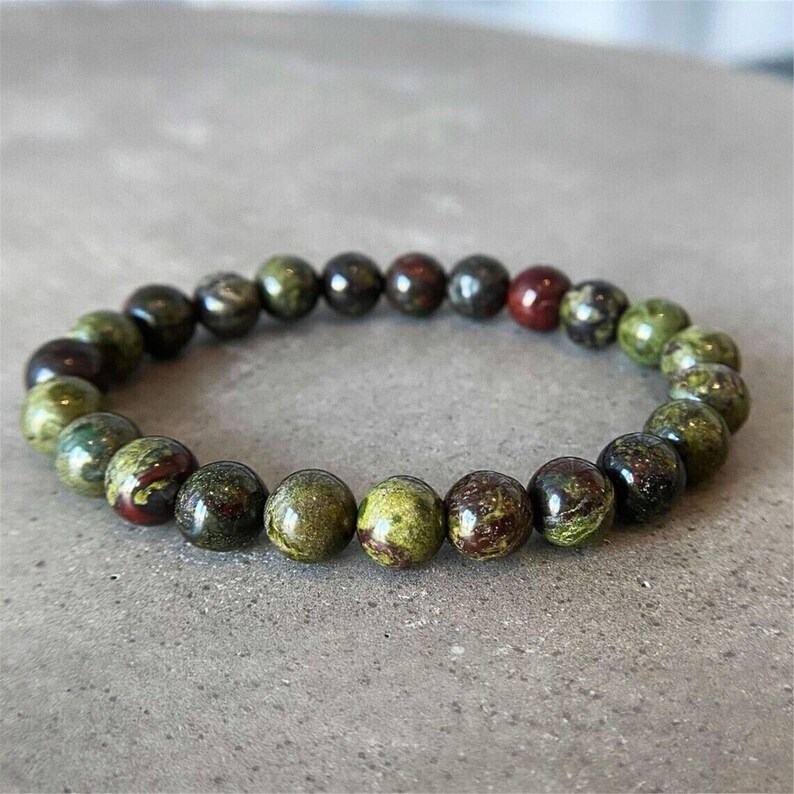 Natural 6mm-12mm Dragon Blood Stone Bracelet Green Gemstone - Etsy
