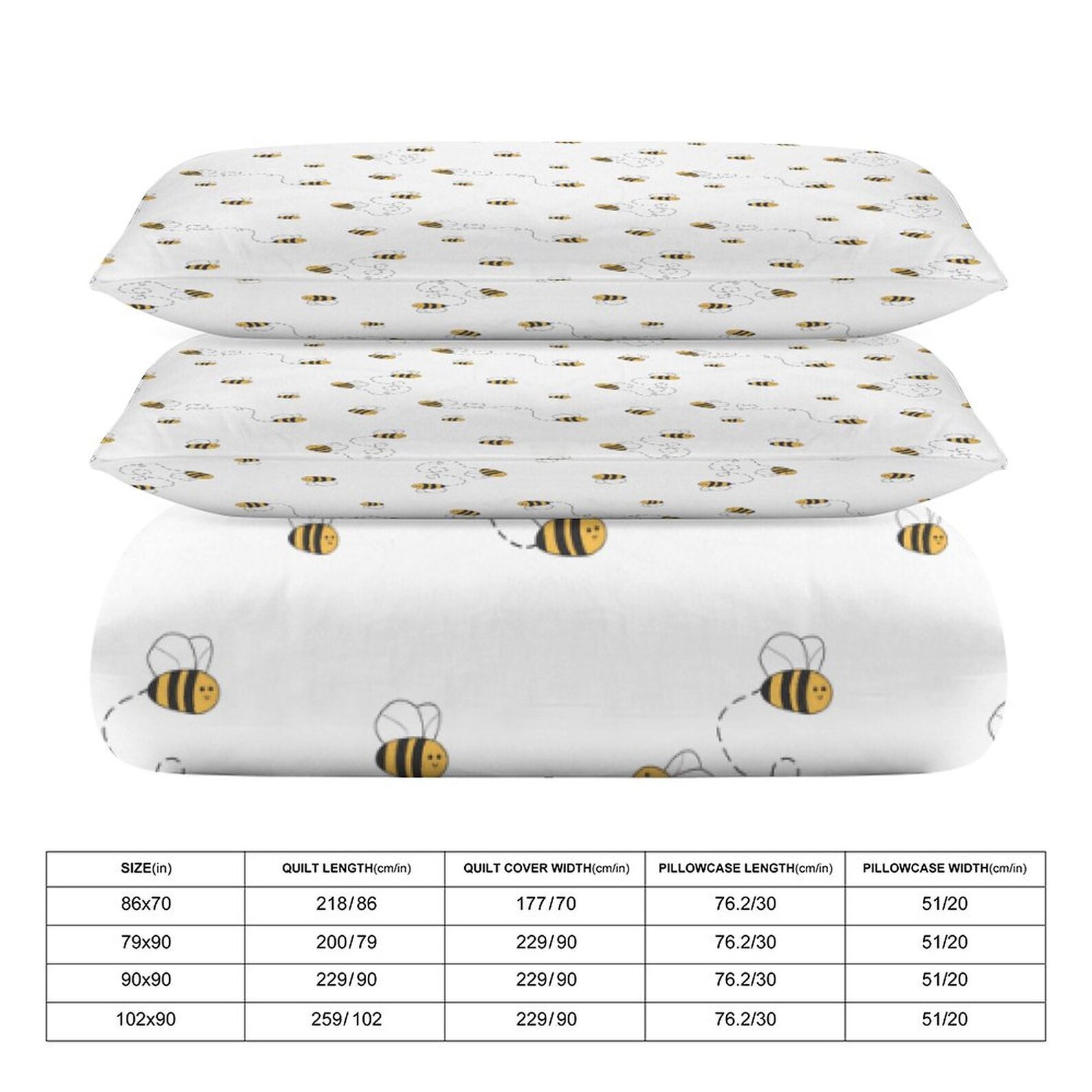Cute Bumble Bee Bedding Set Queen 3-piece Bed Decor & Dorm Room ...