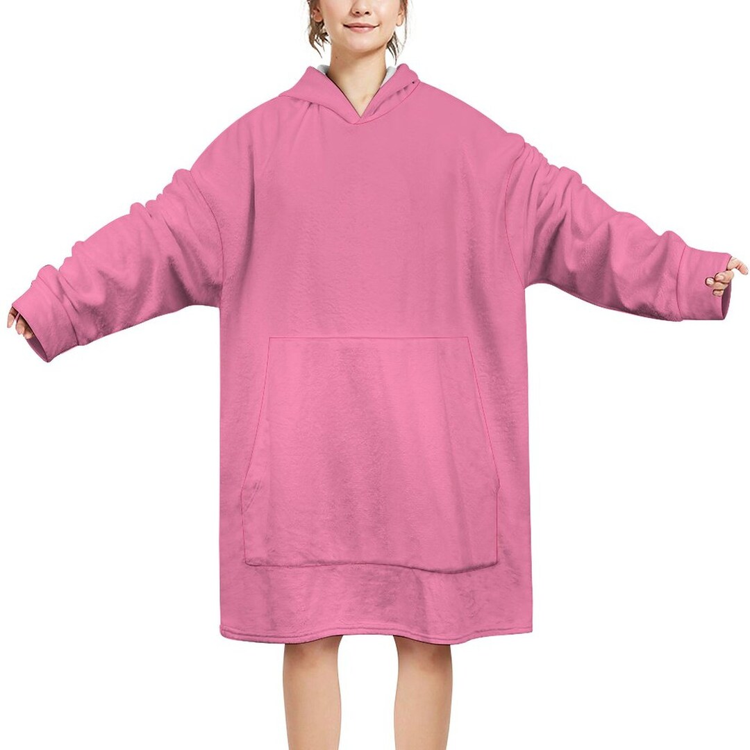 Flannel Snuggie Wearable Blanket Oversized Hoodie, Pink Cozy Sweater ...