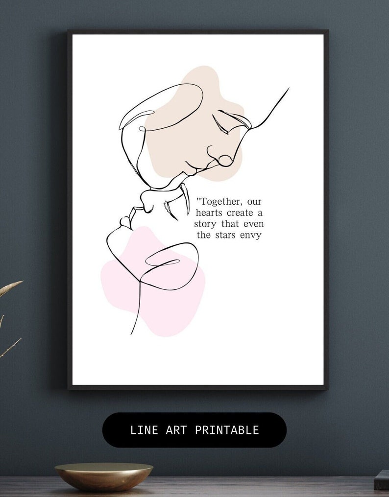 Soul Mate Drawing, Lineal Digital Art Print, Romantic Wall Decor, Gifts ...