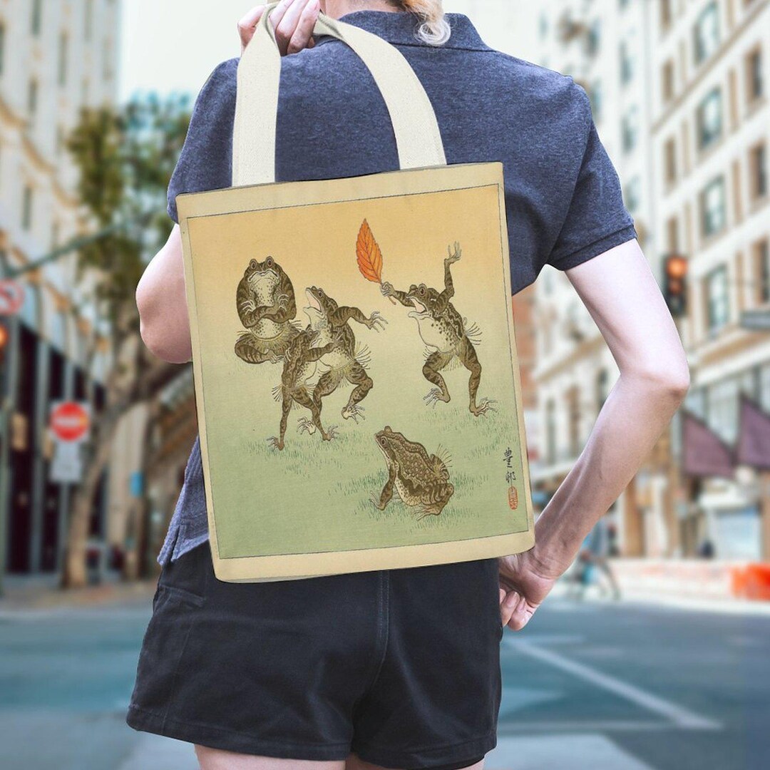 Sumo Frog Art Canvas Tote Bag With Interior Pocket, Eco-friendly ...