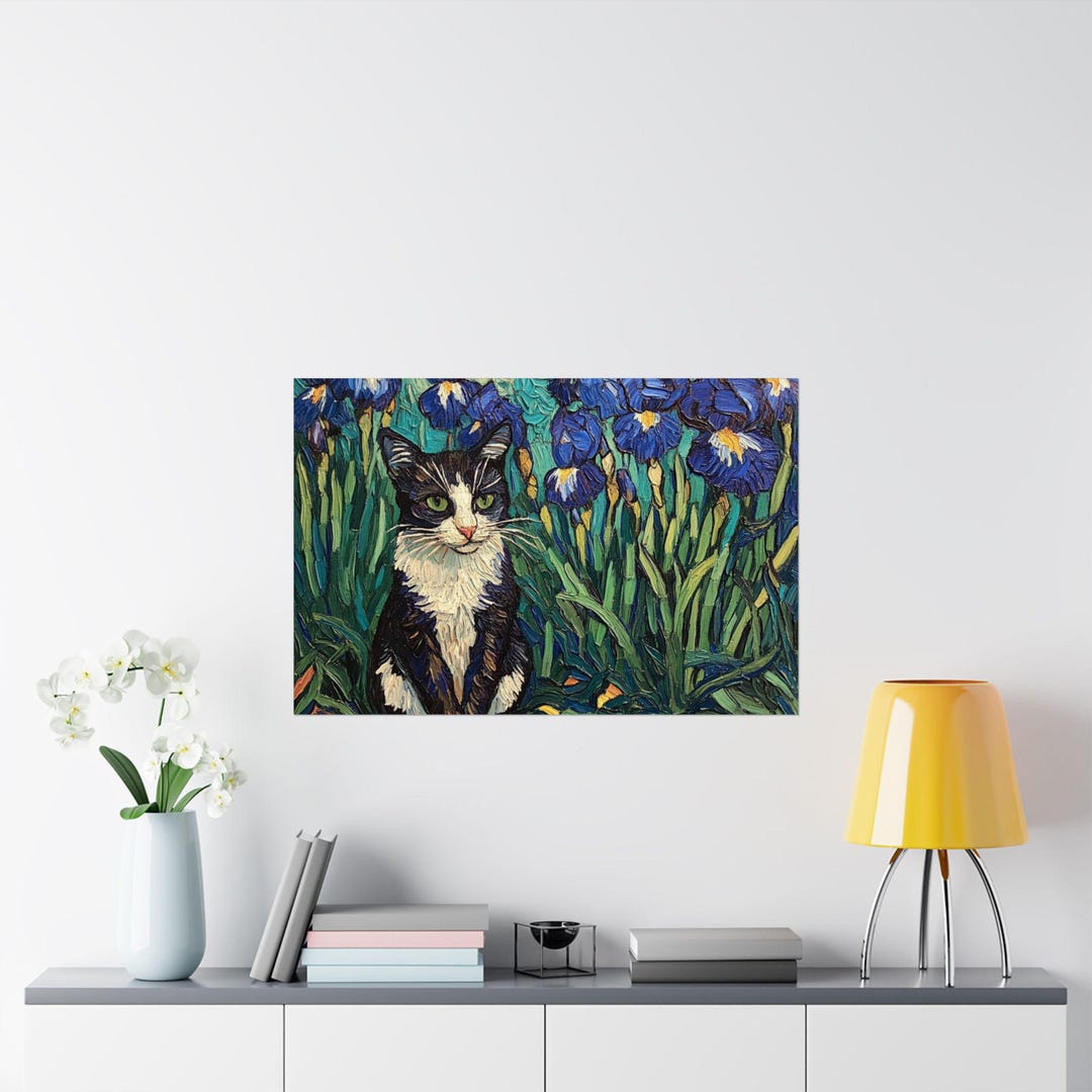 Cat Painting With Flowers, Cat Painting, Wall Art, Home Decor, Animal ...