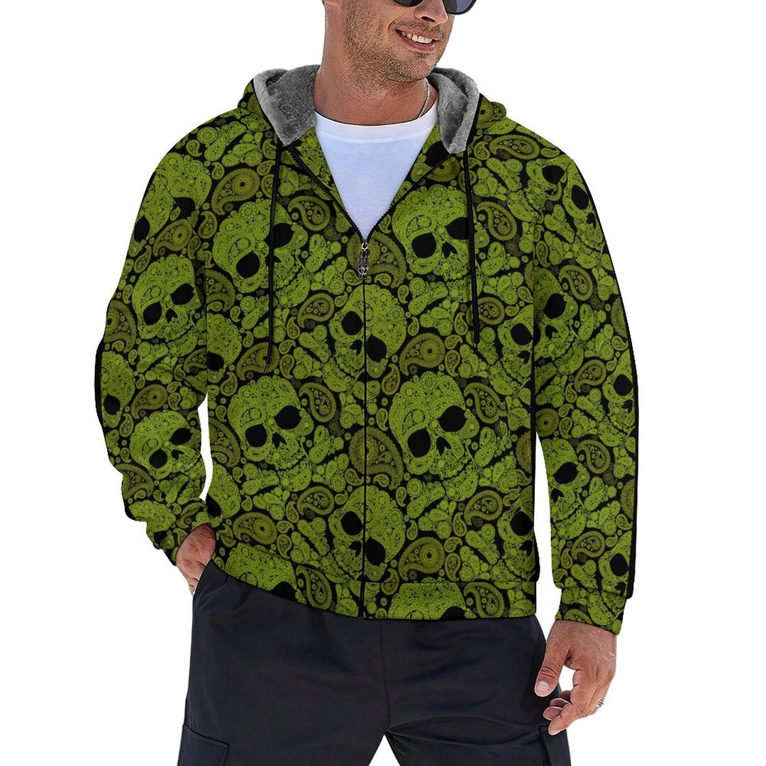 Gothic Green Skull Full Zip Hoodie With Plush Lining Perfect Gift for ...