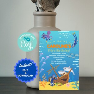Under the Sea Birthday Editable Invitation, Underwater, Under the Ocean ...