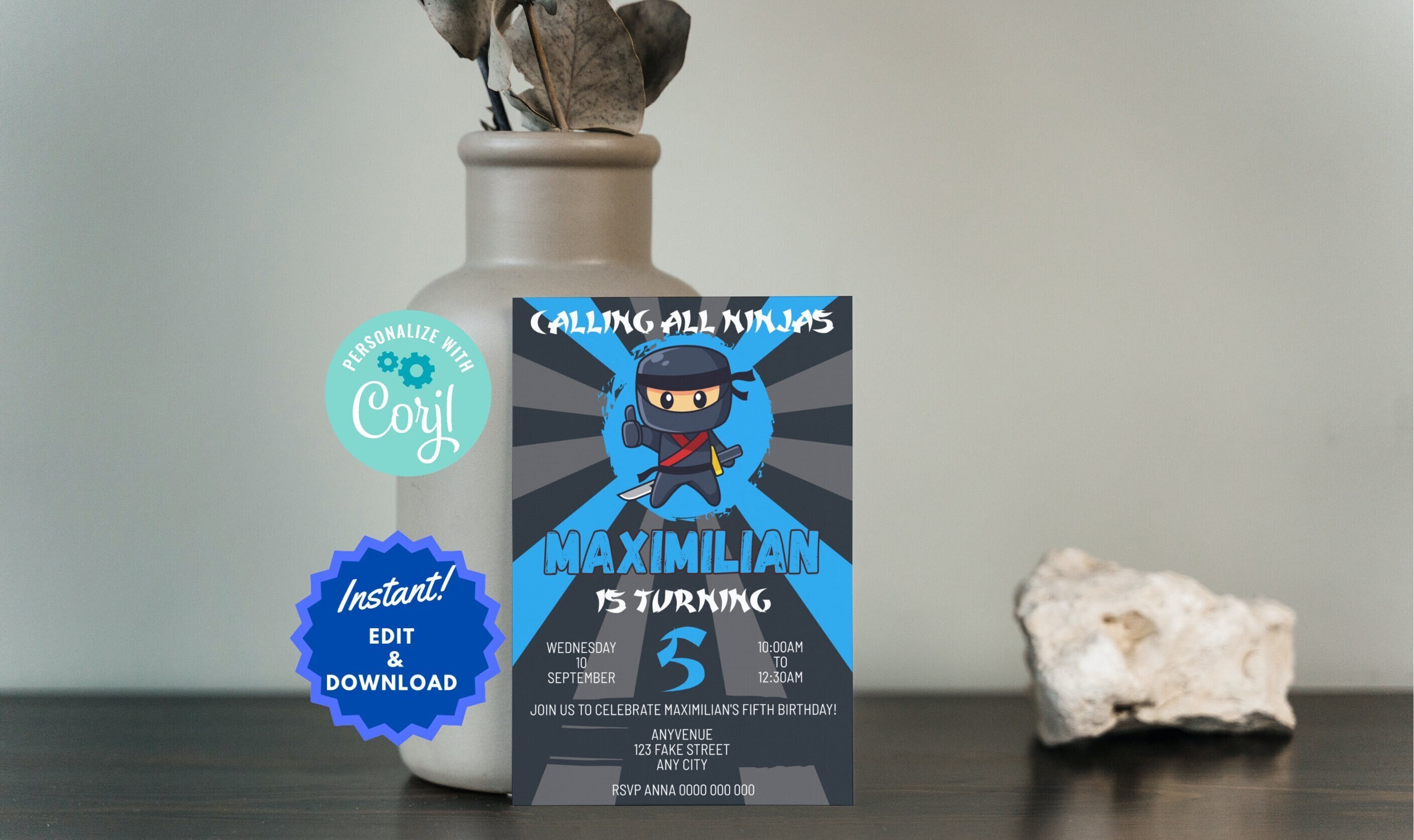 Editable Ninja Invitation, Ninja Birthday Invite, Ninja Template ...