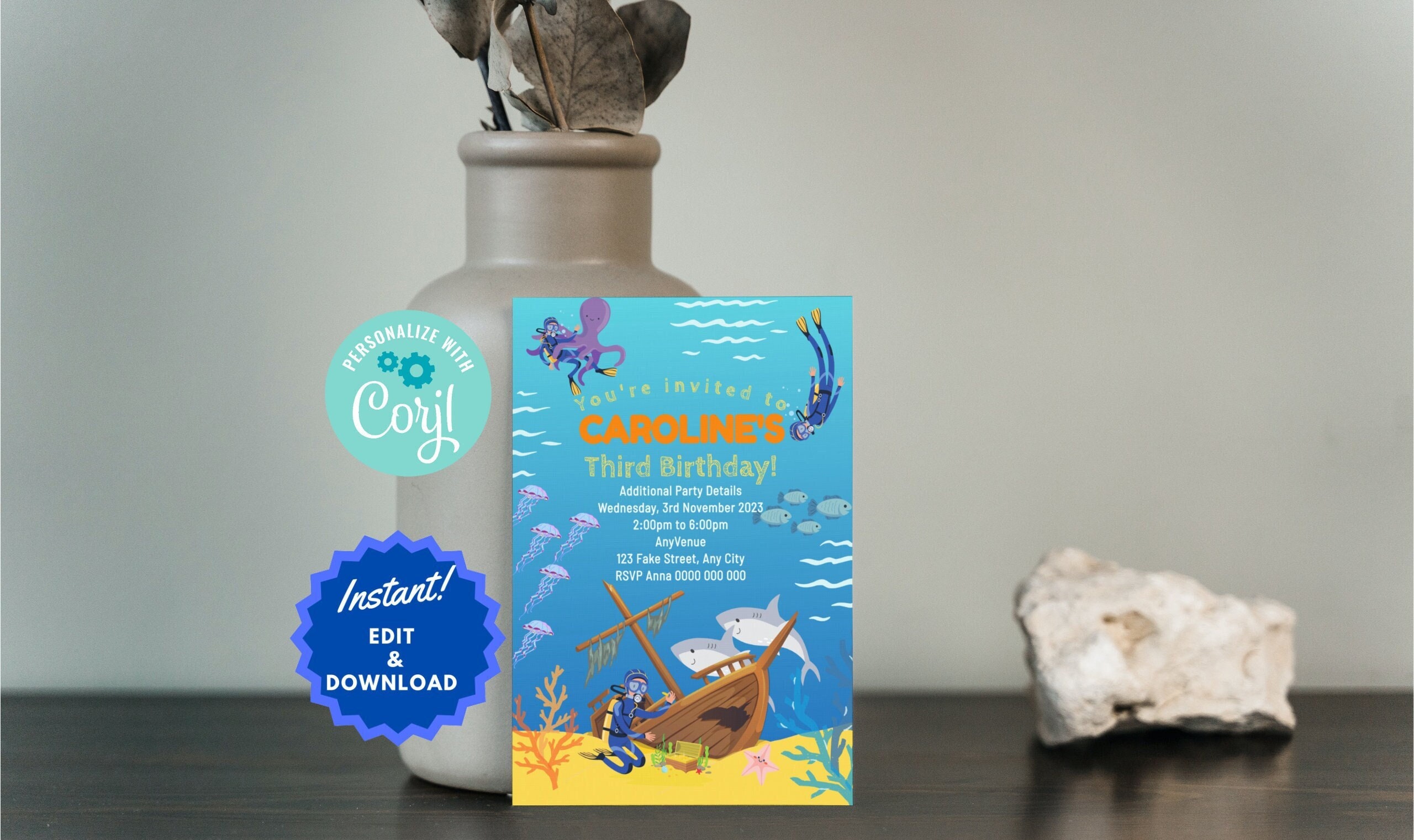 Under the Sea Birthday Editable Invitation, Underwater, Under the Ocean ...