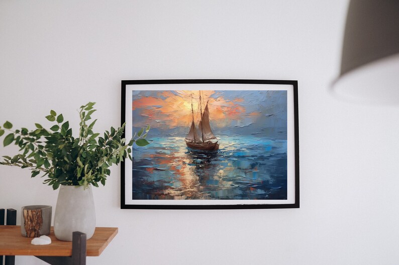 Sailing Boat in the Open Sea | Wall Art. Digital Decorative Mural ...