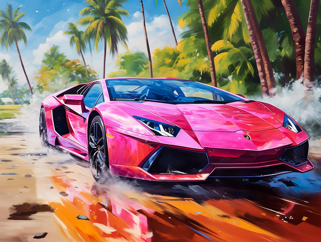 Pink Lamborghini | Wall Art. Digital Decoration Mural. Home Decor ...