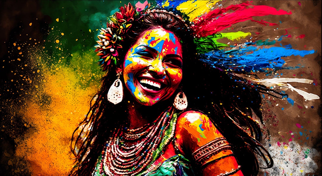Happy Mayan Woman With Flower Crown and Jewelry in Color Explosion ...