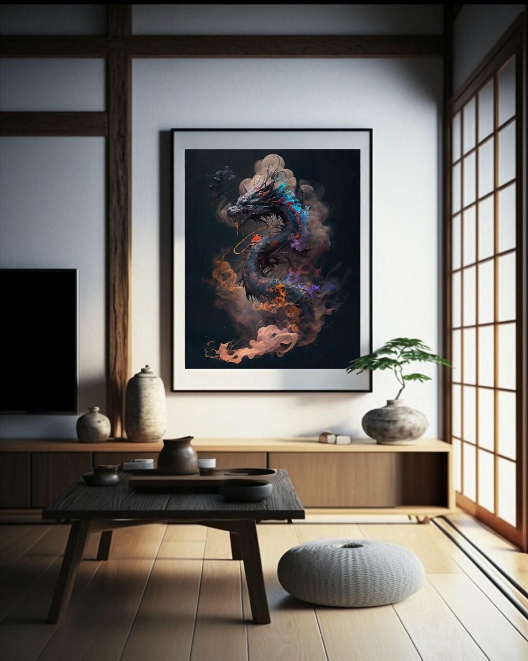 A Beautiful and Colorful Japanese Dragon. Blue Color Battle. Wall Art ...