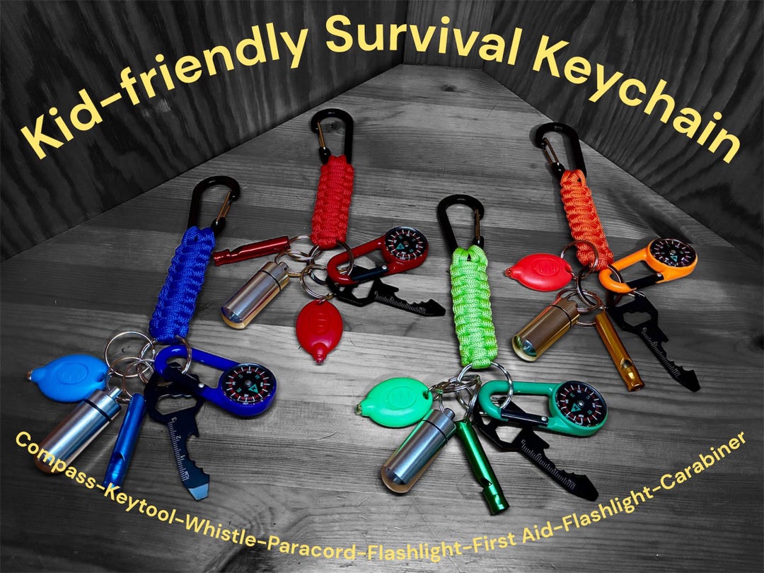 Kids Survival Keychain Kit: Compass, Paracord, LED Flashlight - Boy ...