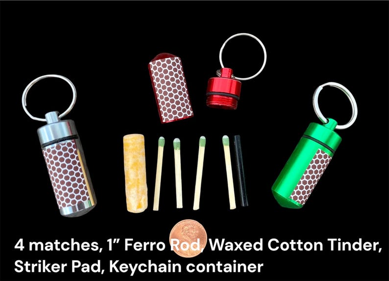 Mini Fire Starter Keychain Kit: Waxed Matches, Ferro Rod, Tinder - Etsy