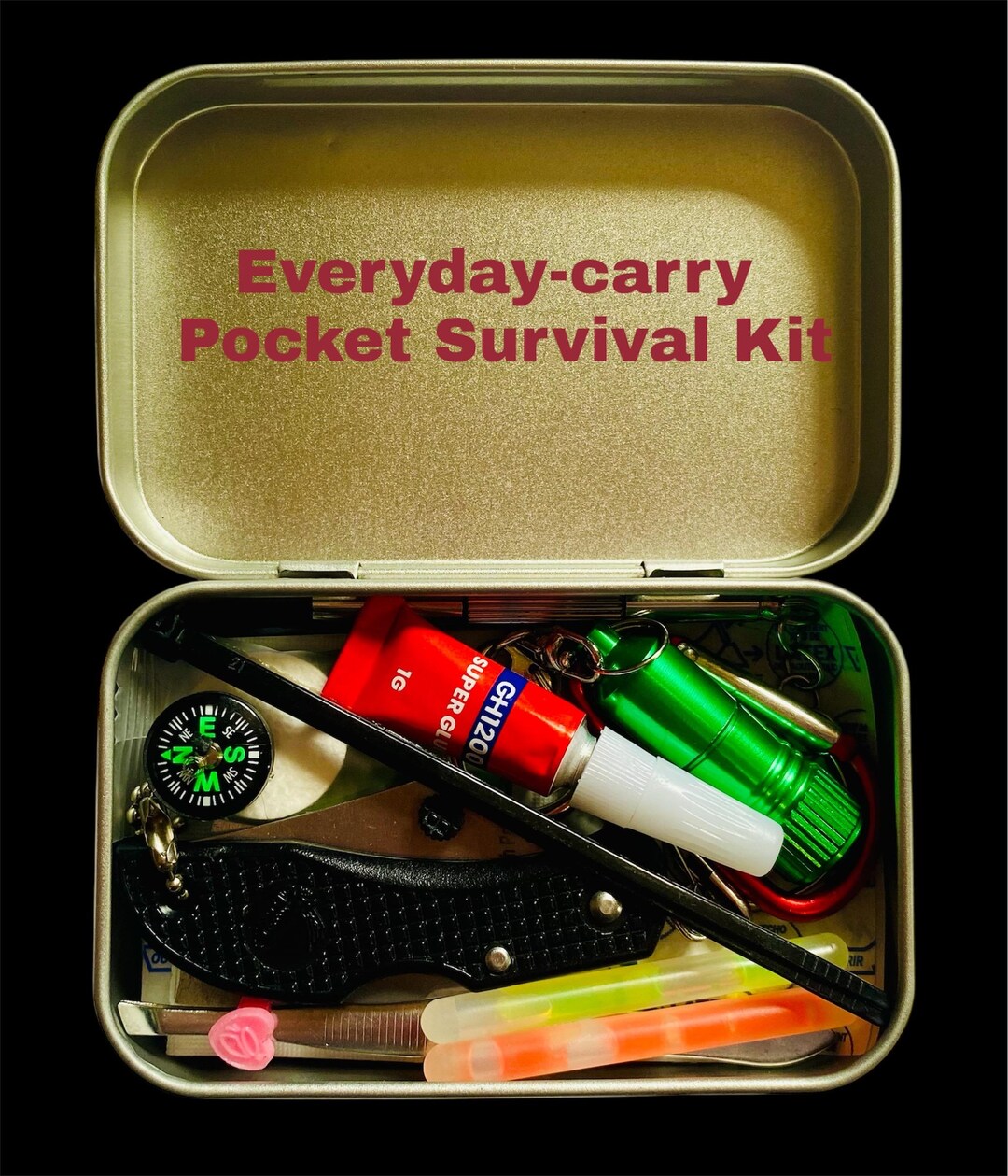 Compact Survival Kit With Knife, Flashlight, Fire Starter, First Aid ...