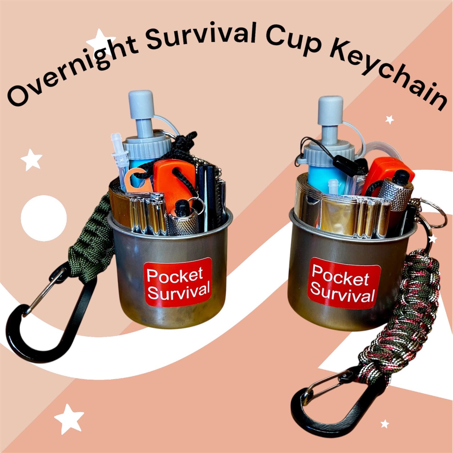 Overnight Survival Cup Keychain: Mini Hiking Gadget With Knife ...