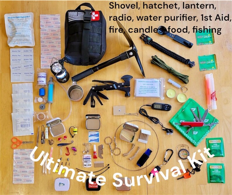 Tactical MOLLE Survival Kit With Radio, Axe, and First Aid - Etsy