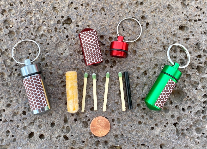 Mini Fire Starter Keychain Kit: Waxed Matches, Ferro Rod, Tinder - Etsy