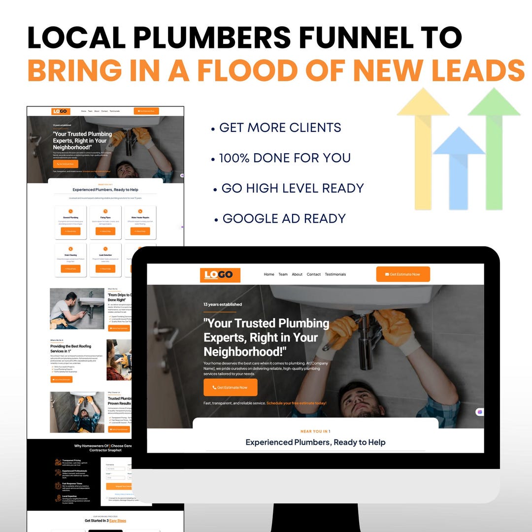 Plumbing Funnel | Gohighlevel | 2-step Sales Funnel | Done for You ...