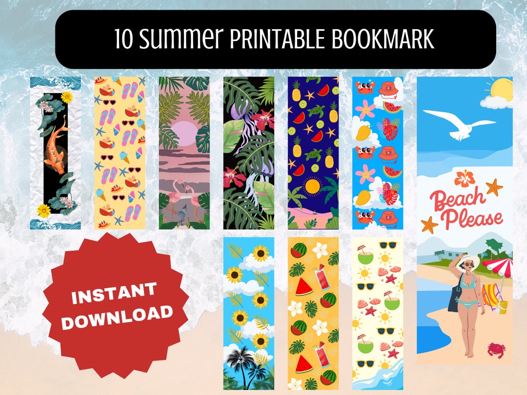 Printable Summer Themed Bookmark Bundle Easy Digital Download - Etsy