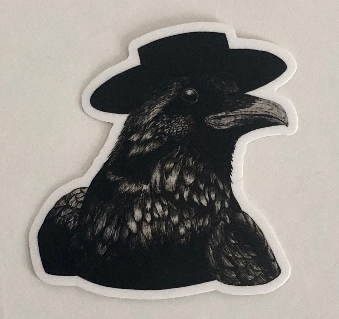 Crow With A Hat Sticker Original Art Sticker 2.79 X 3 Inches - Etsy