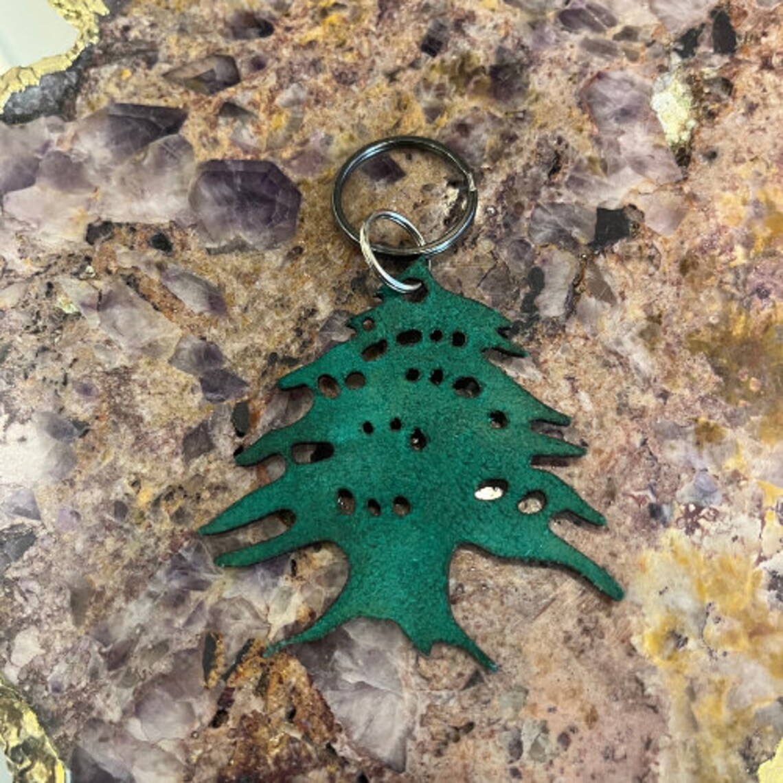 Lebanese Cedar Tree Leather Pendant Keychain, Hanging Lebanon Key Ring ...