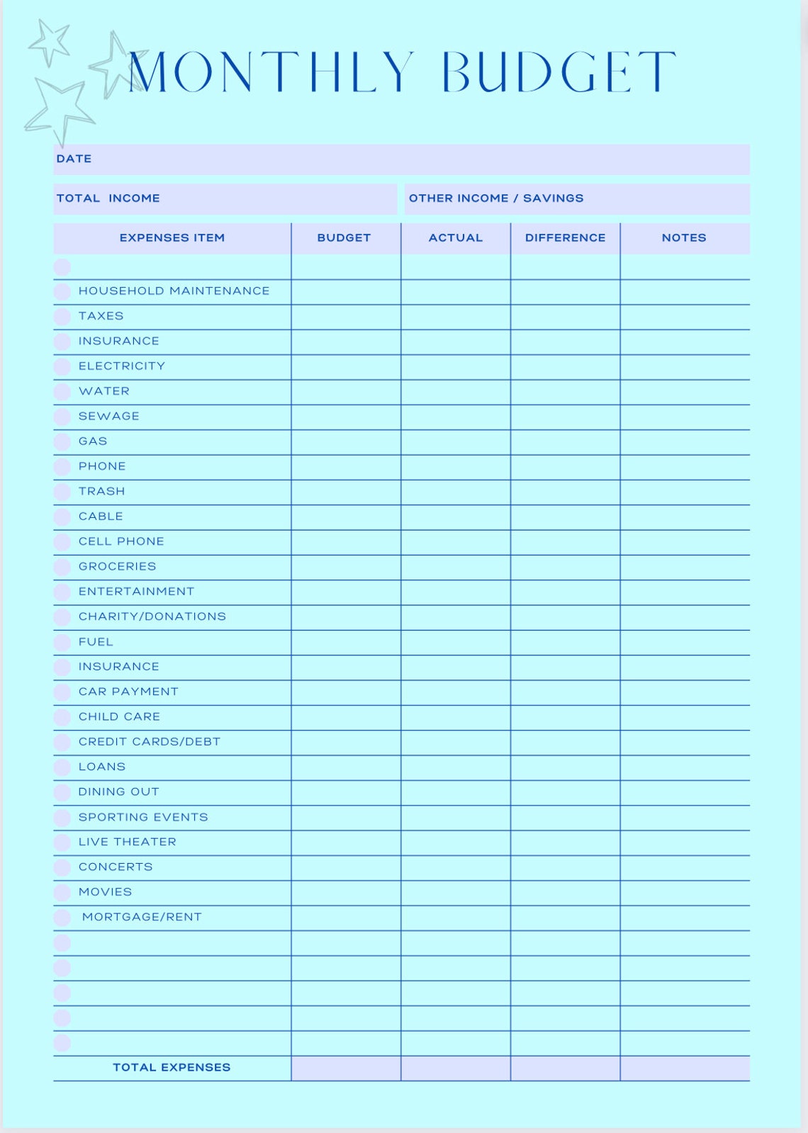 Weekly/monthly/fortnightly Budget Planning Spreadsheet - Digital ...